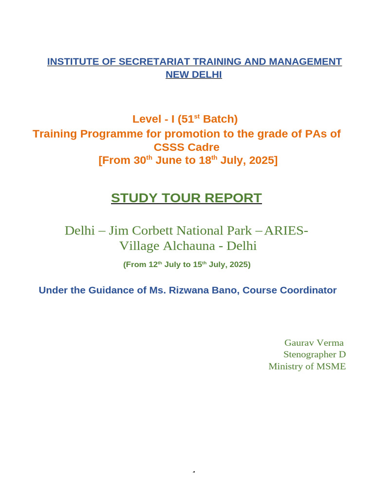 Gaurav Verma Tour Report | PDF