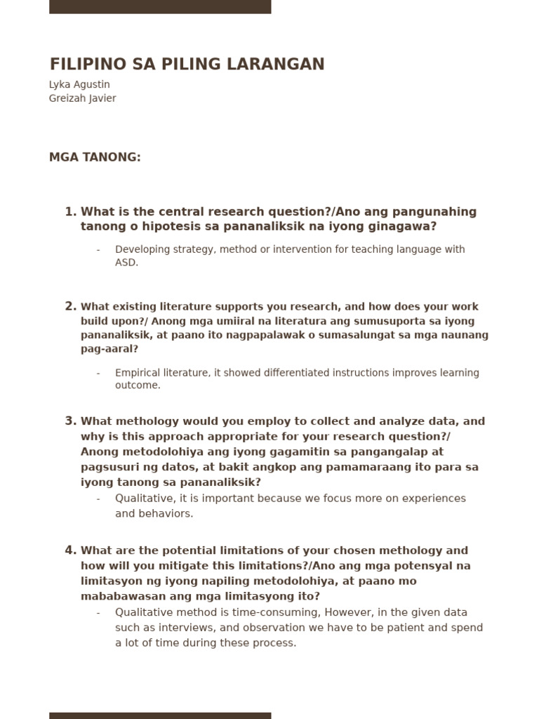 Filipino Sa Piling Larangan | PDF