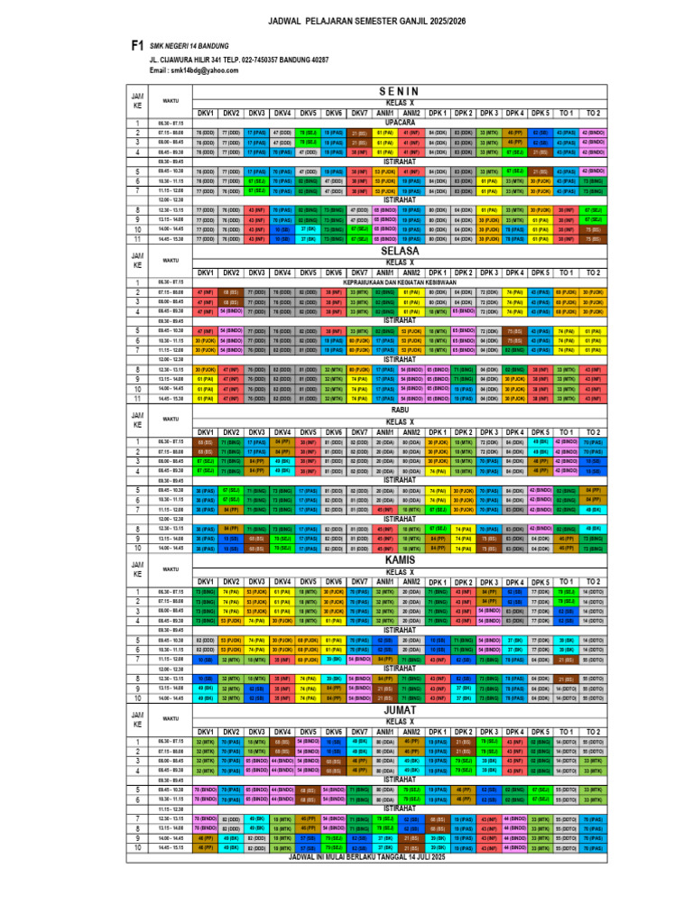 Jadwal Pelajaran SMK Negeri 14 Bandung | PDF