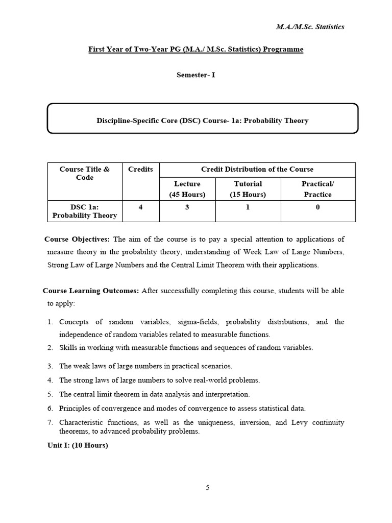 Syllabus Probability Theory | PDF | Probability Theory | Random Variable