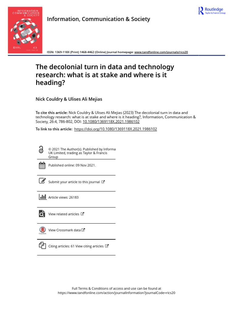 Decolonial Perspectives on Data Research | PDF | Capitalism | Colonialism