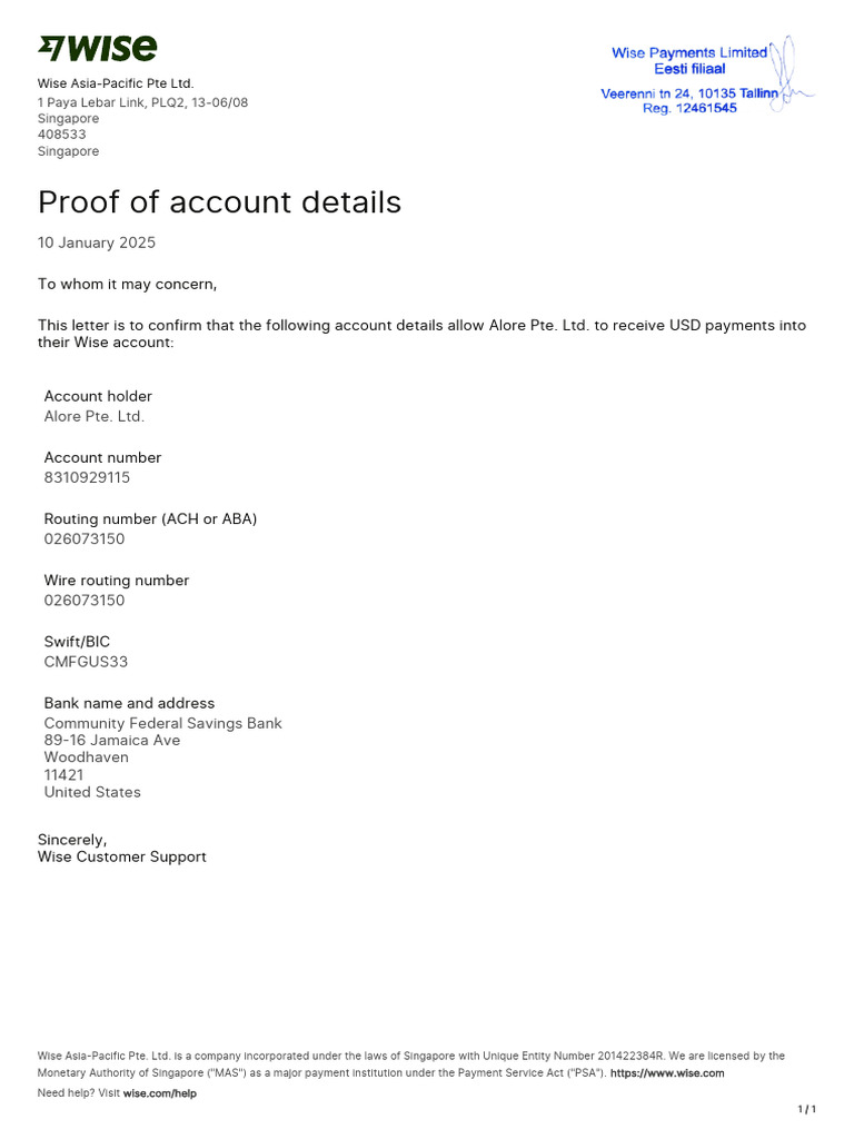 Account Details Proof Usd Alore | PDF
