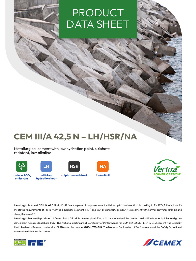 Low-Emission HSR Cement CEM III/A 42.5 N | PDF | Cement | Concrete