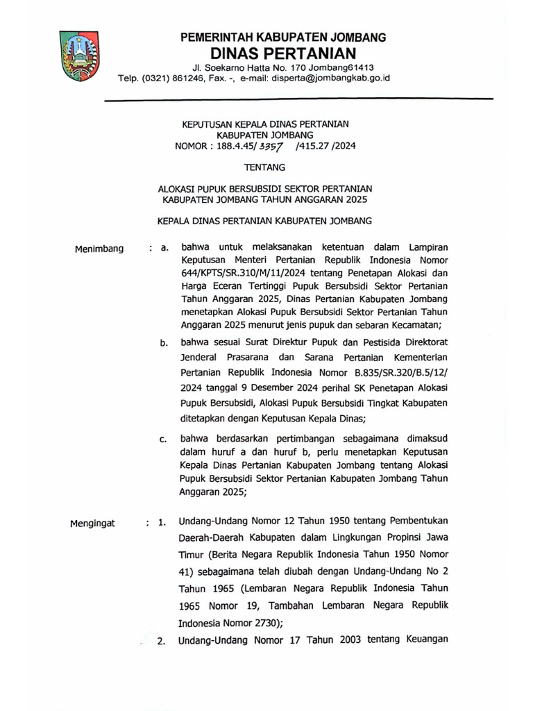 Jombang - SK Alokasi 2025 | PDF