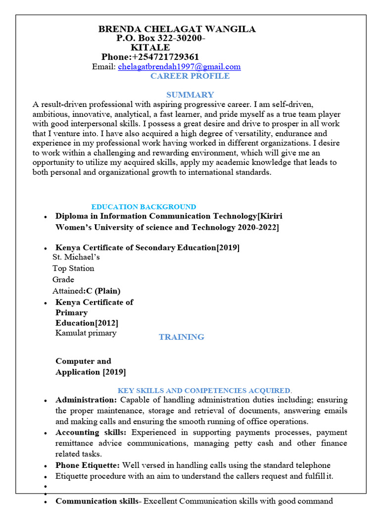 Brenda Curriculum Vitae Updated1 | PDF | Information And Communications ...