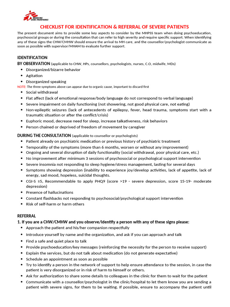 Identificationreferralseverepatients Checklist | PDF | Major Depressive ...