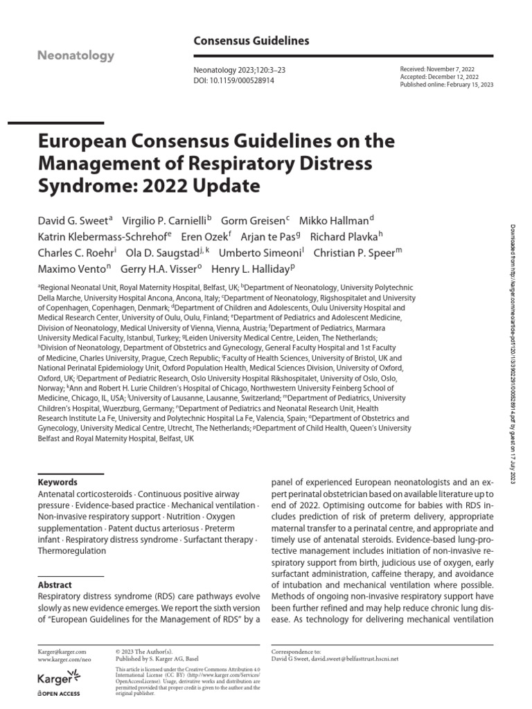 European Consensus Guidelines On The Management of Respiratory Distress ...