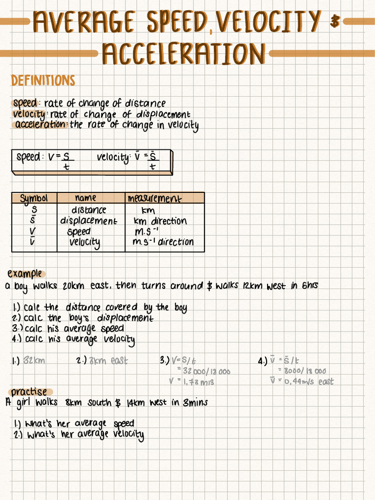 Average Speed, Velocity and Acceleration | PDF | Acceleration | Velocity