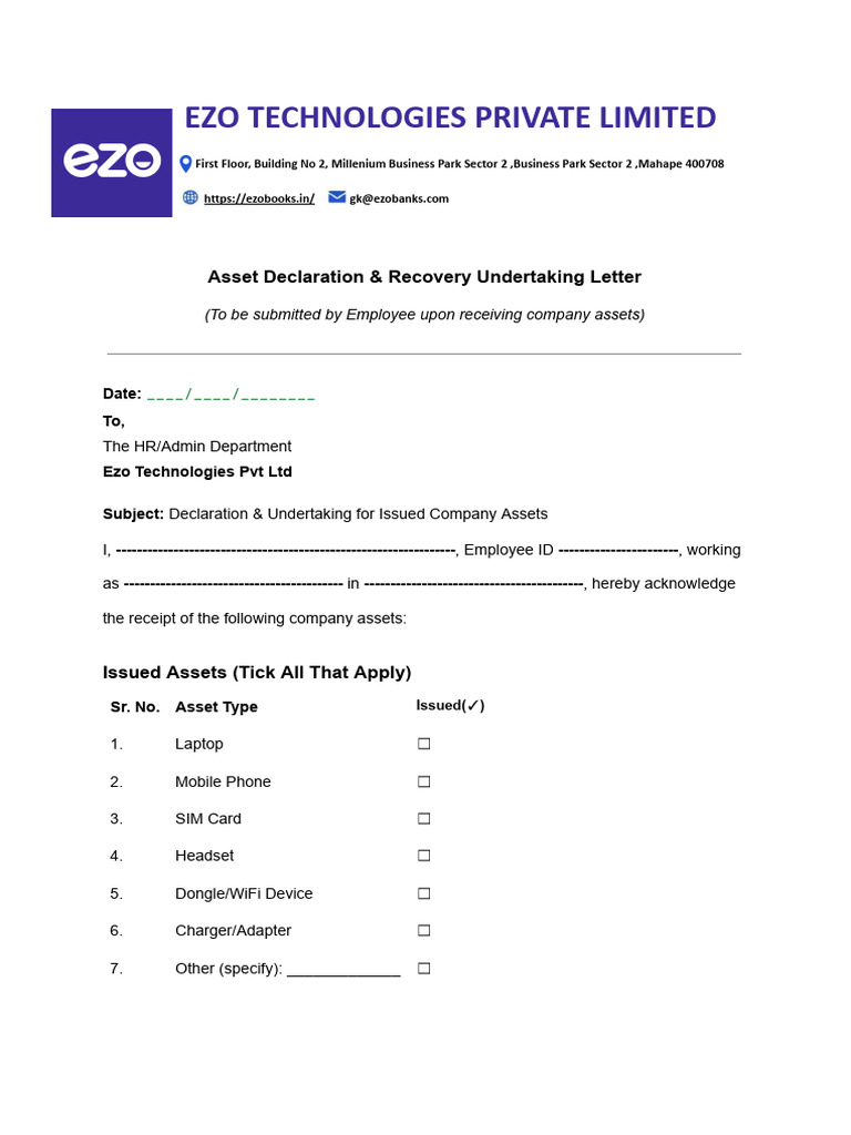 Asset Declaration Undertaking Letter | PDF