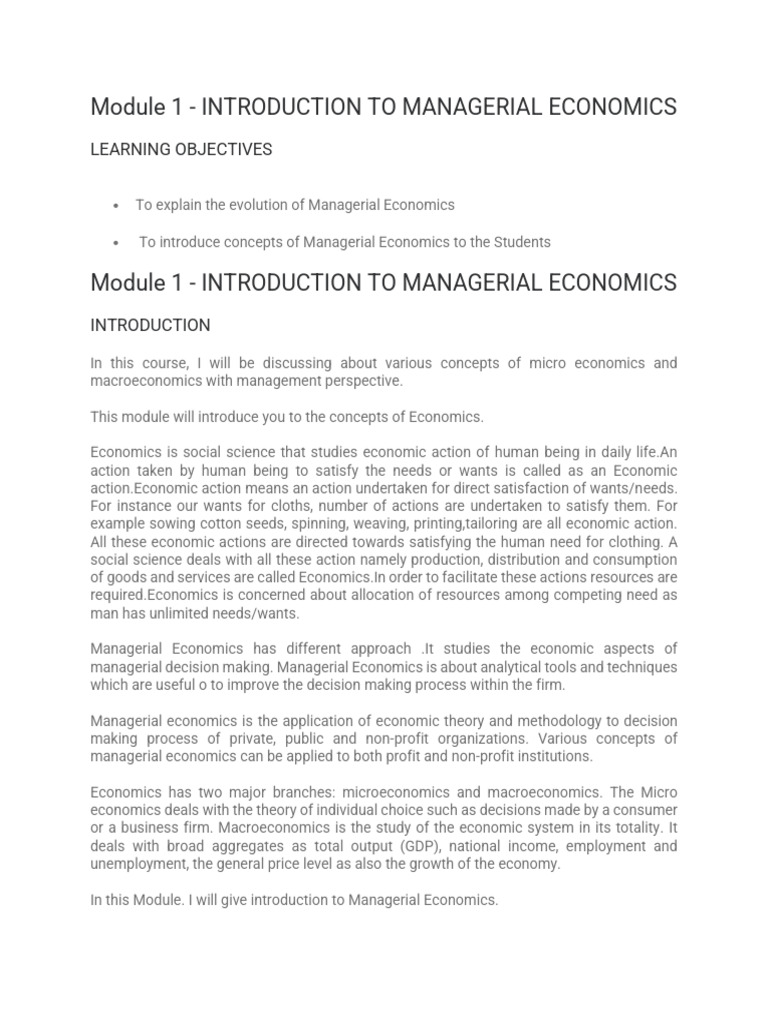 Module 1 Introduction To Managerial Economics Pdf Economics