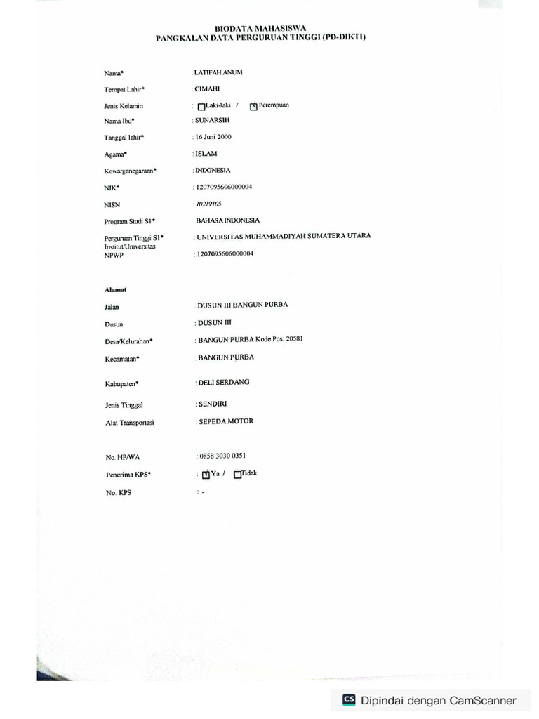 Biodata PDDikti Latifah Anum | PDF