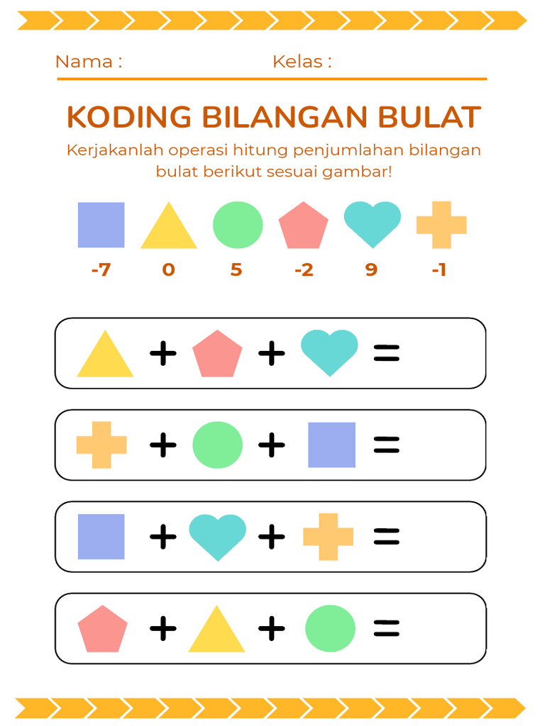 Koding Bilangan Bulat Lembar Kerja Kuning Minimalis | PDF