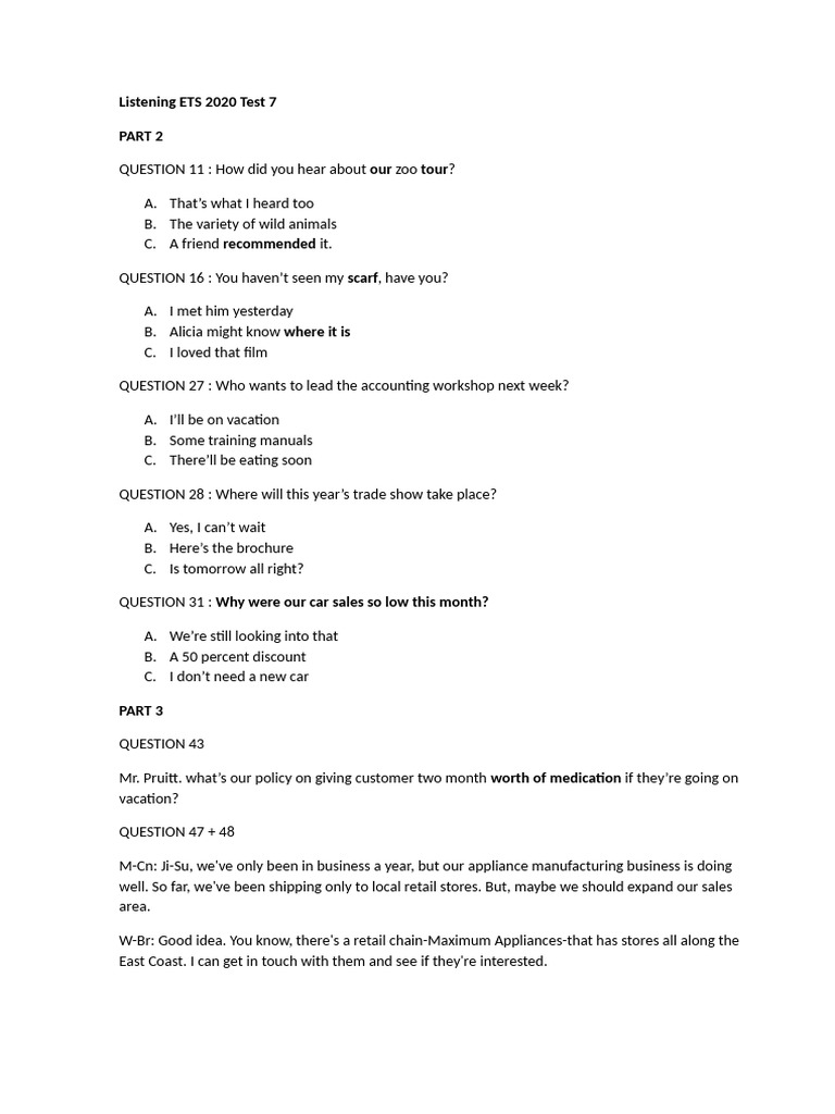 ETS 2020 Listening Test Overview | PDF