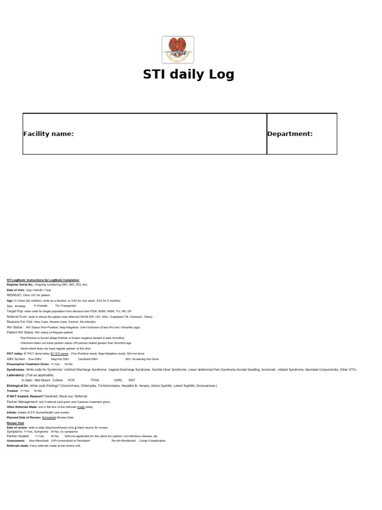 STI Daily Logbook Instructions | PDF | Sexually Transmitted Infection ...