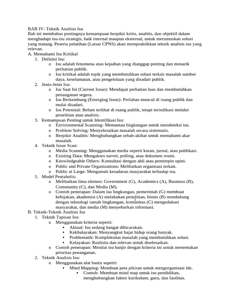 Ringkasan 02 Agenda I Bab IV Teknik Analisis Isu | PDF
