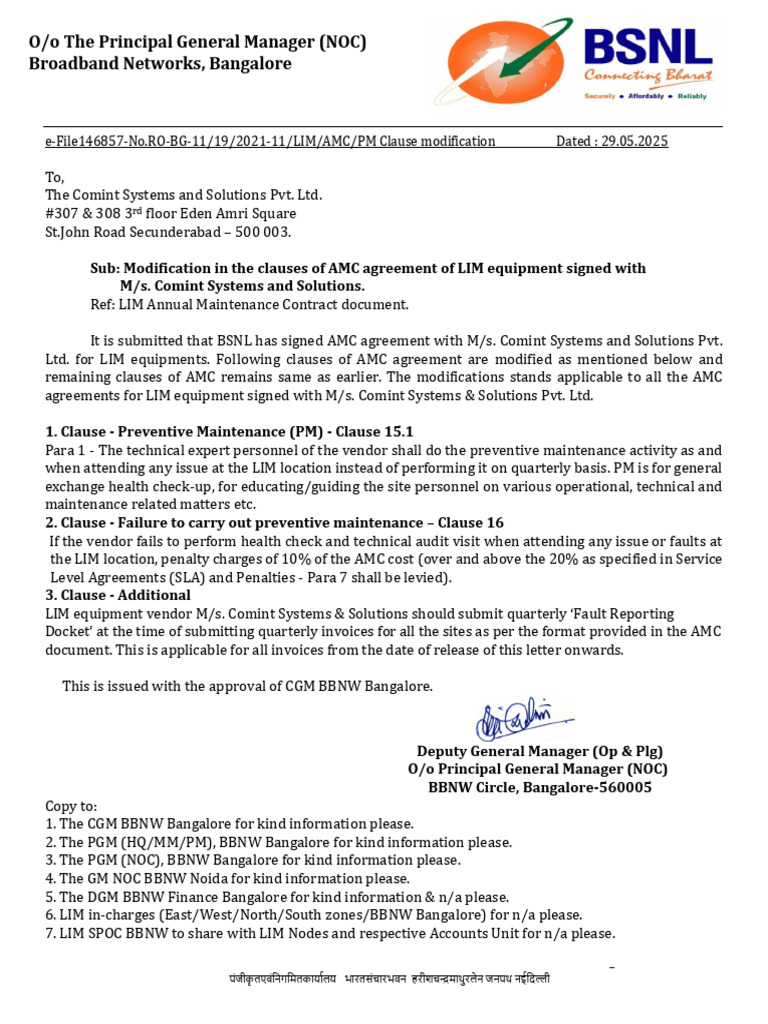 AMC Agreement Clause Modifications for LIM | PDF