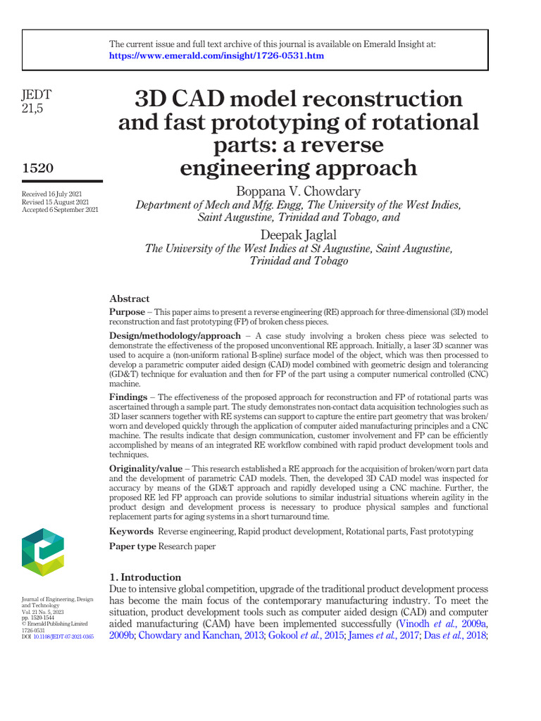 3D CAD Model Reconstruction and Fast Prototyping of Rotational Parts ...