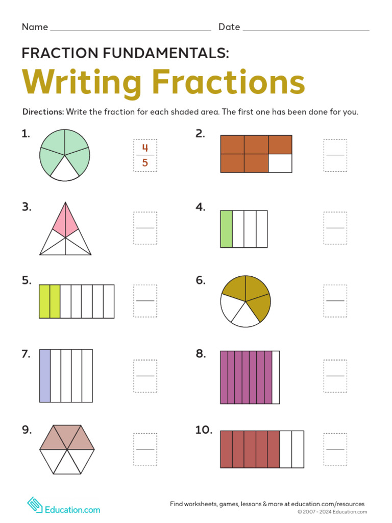 Fraction Fundamentals Write Fraction | PDF