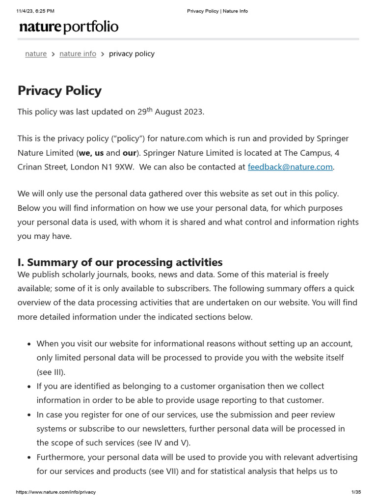 Nature.com Privacy Policy Overview | PDF | Http Cookie | Facebook