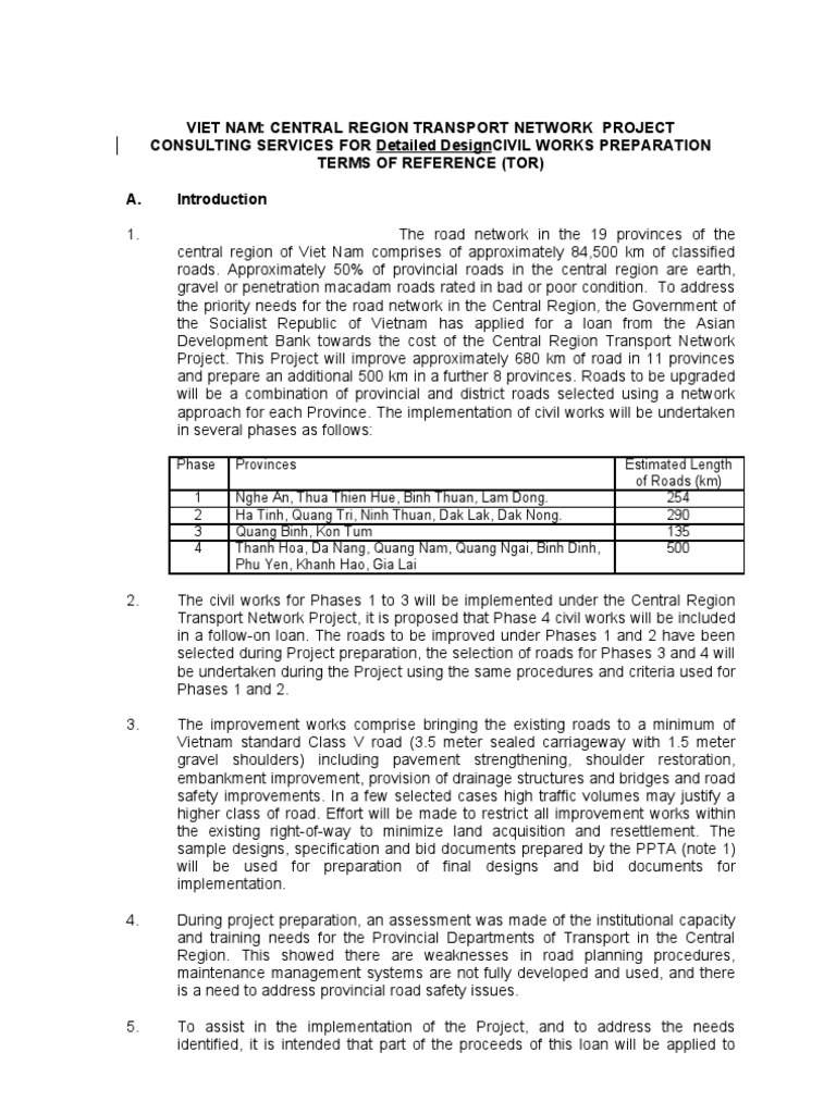Sample TOR Detailed Design - Civil Works Preparation Services | PDF ...