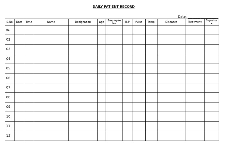 Daily Patient Record Template | PDF