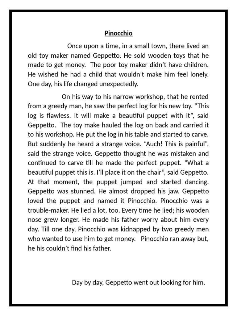 Pinocchio Writing - Fairy Tale Sample 2 | PDF