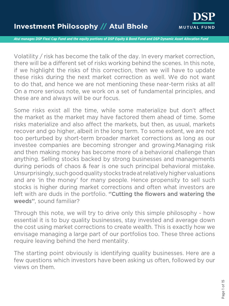 FM Speak The How What Why DSP Equity Fund | PDF | Investing | Risk