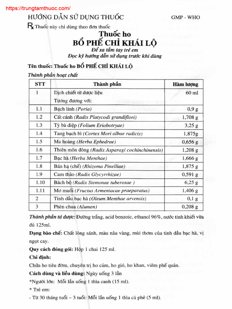 Thuoc Ho Bo Phe Chi Khai Lo Truong Tho Huong Dan Su Dung Trungtamthuoc ...