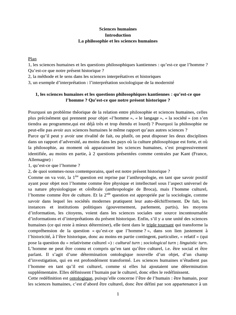 SCiences Humaines Intro 1 | PDF | Science | Emmanuel Kant