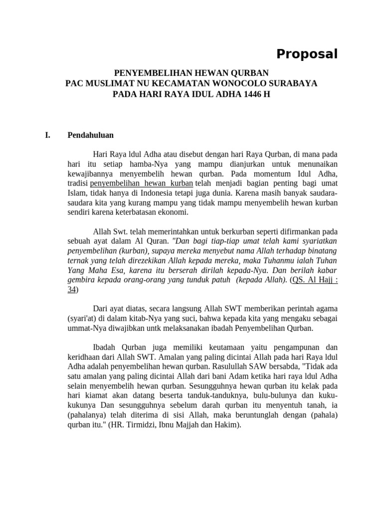 Proposal Penyembelihan Hewan Qurban NU | PDF