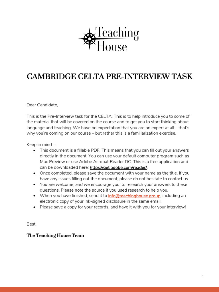 CELTA Pre Interview Task 2023 | PDF