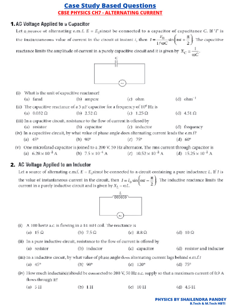 Case Study Class 12 Physics Alternating Current | PDF
