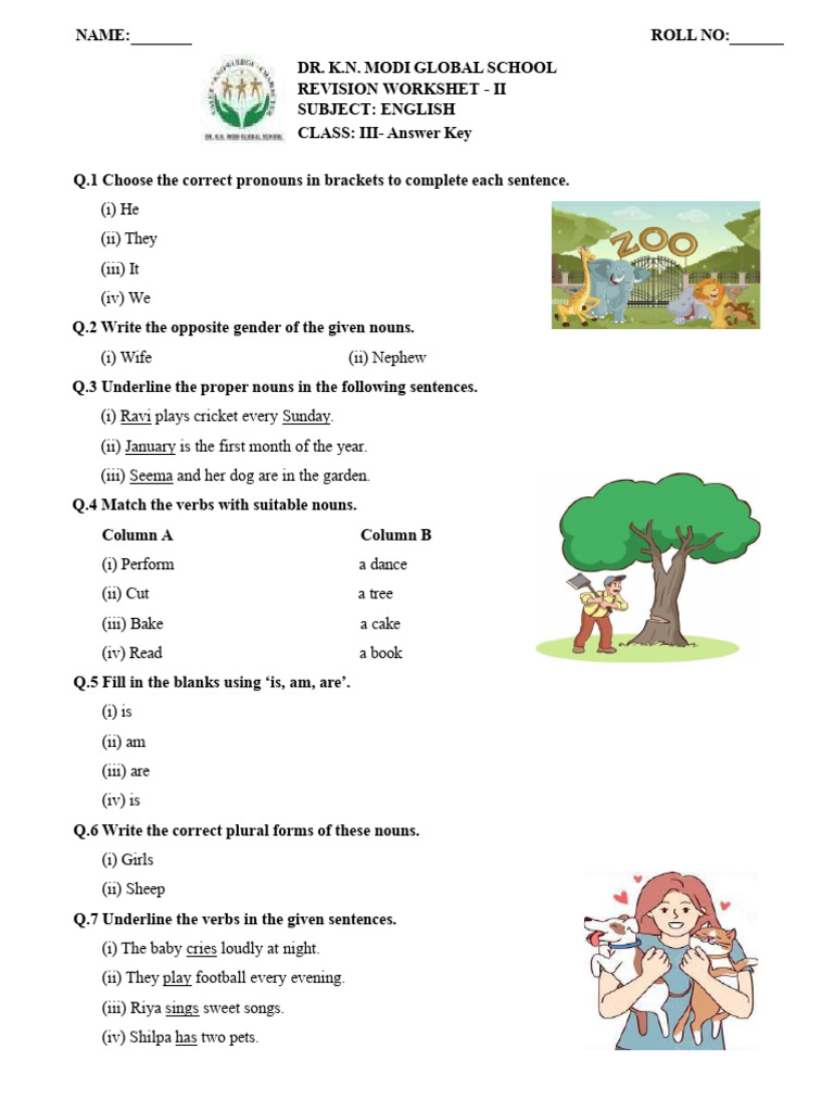 Class III Worksheet II Answer Key | PDF