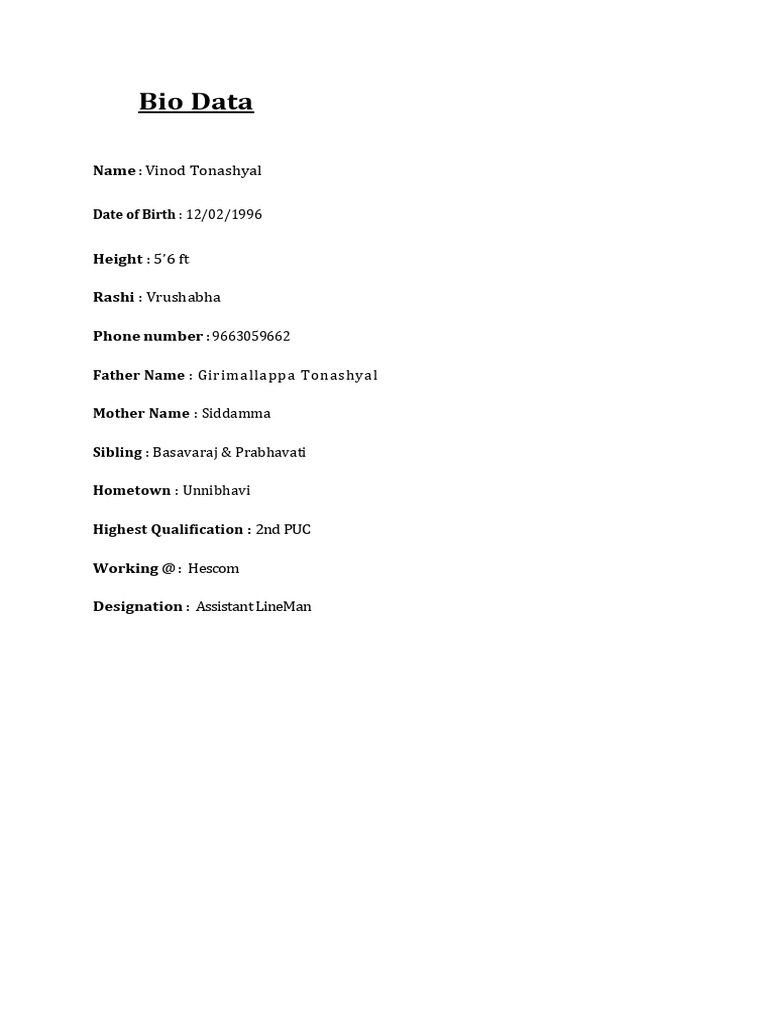Vinod BioData. | PDF