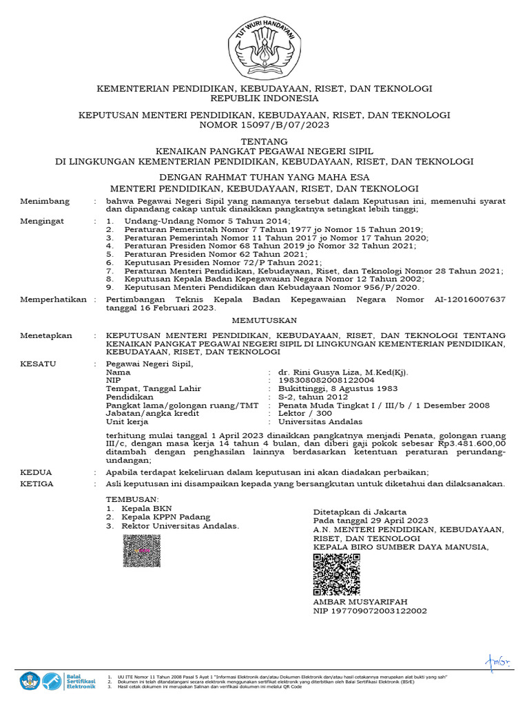 SK Pangkat 3C DR RINI GUSYA LIZA M.Ked (KJ) ., SP - KJ SK KP April 2023 ...