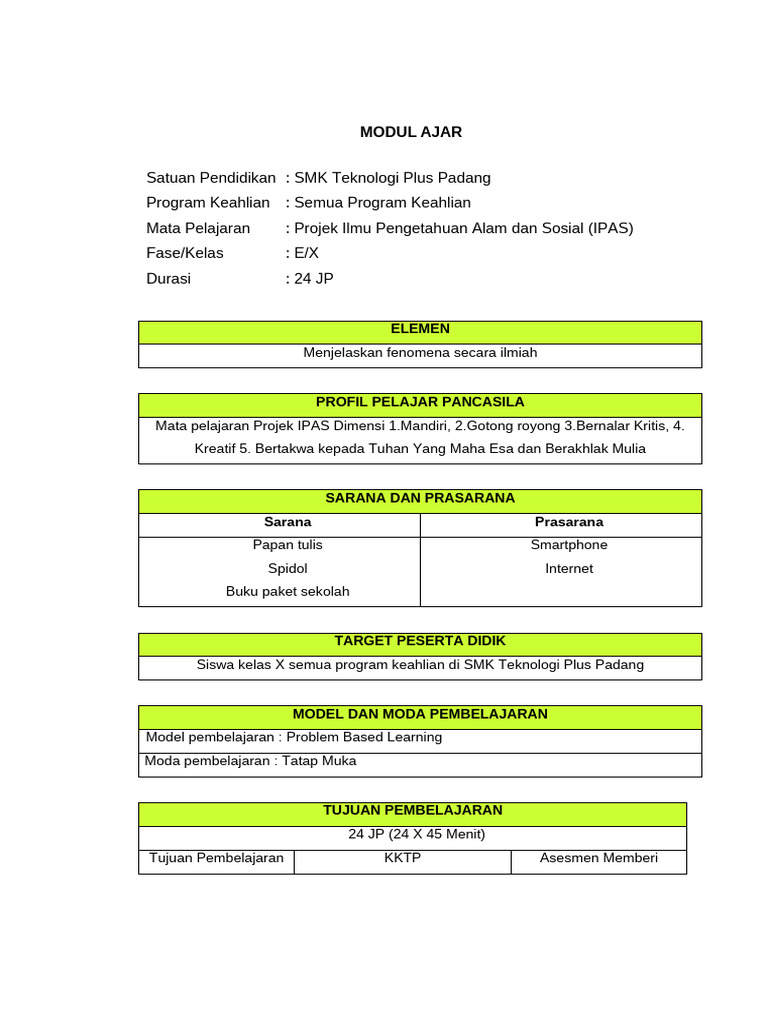 Modul Pembelajaran IPAS SMK Teknologi Plus | PDF