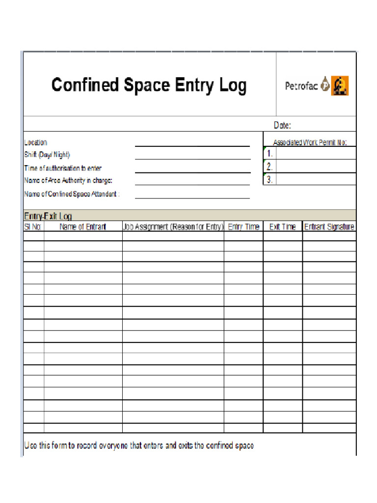 Confied Space Entry Log | PDF