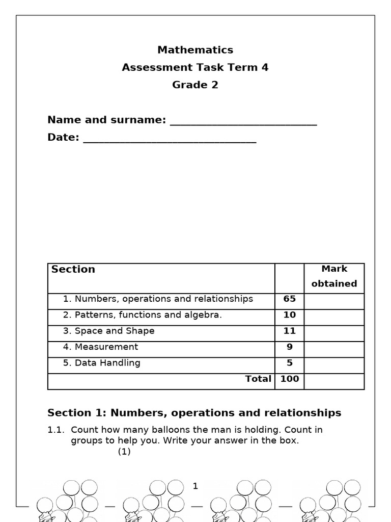 Gr.2 Mathematics Assessment Term 4 Uktjcc | PDF | Mathematics