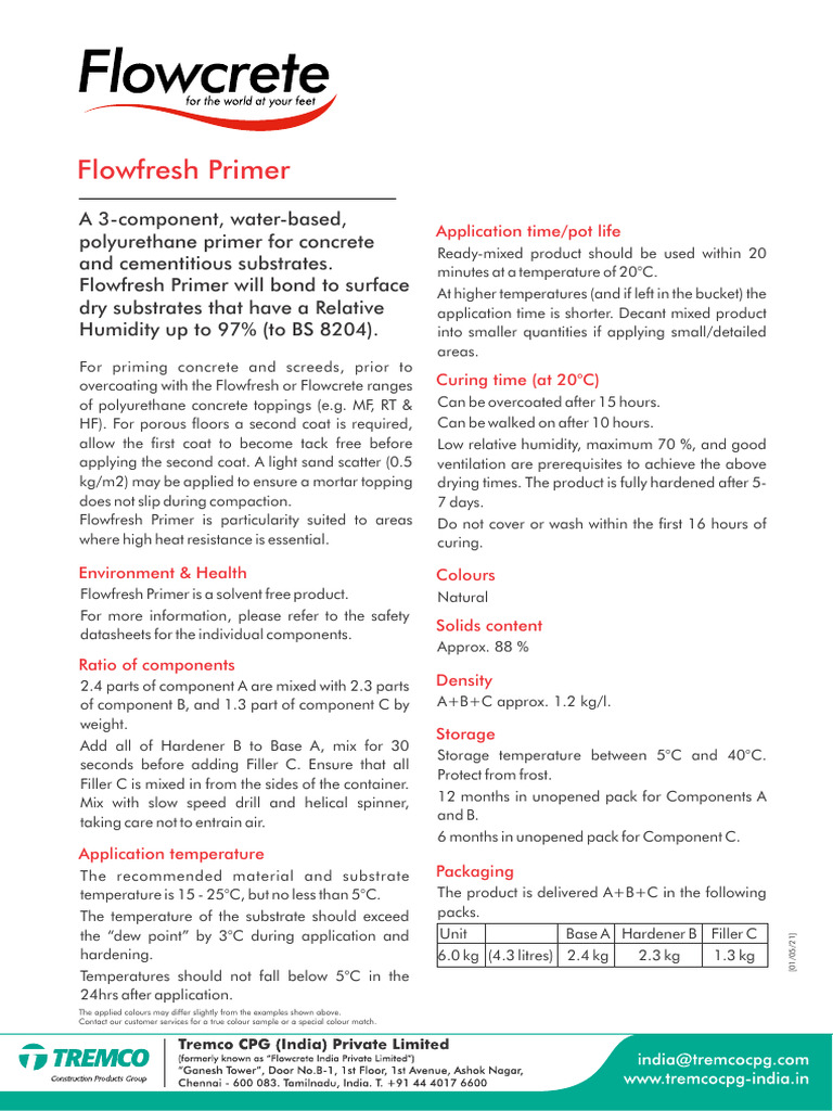 Tremco CPG - System Data Sheet - Flowfresh Primer | PDF | Concrete ...