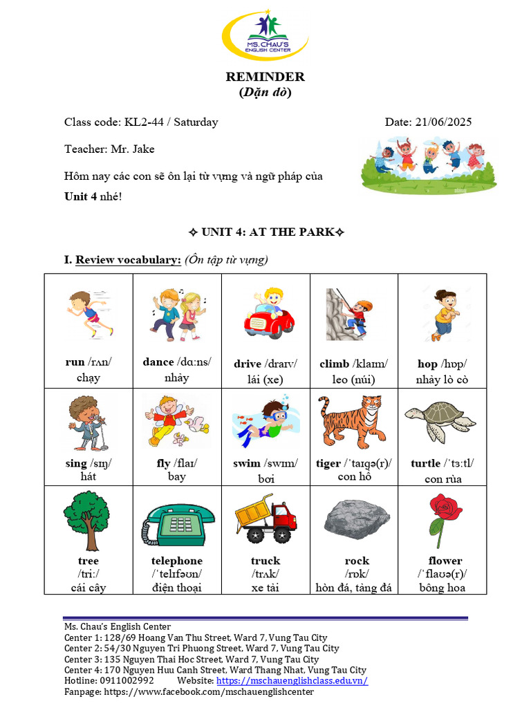 21.06.2025.KL2-44.Review Unit 4.lesson 6 | PDF