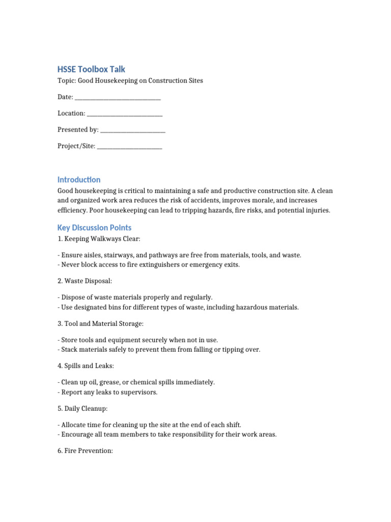 Good Housekeeping on Construction Sites | PDF