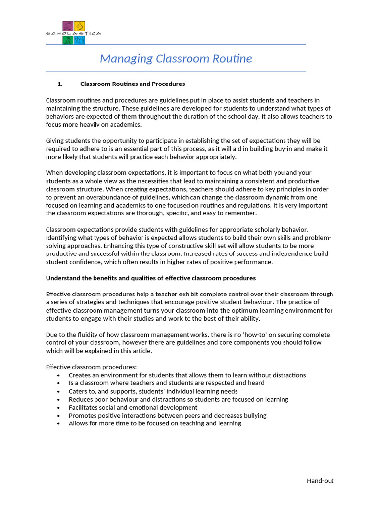 Handout - Setting Classroom Expectations | PDF | Teachers | Classroom Management