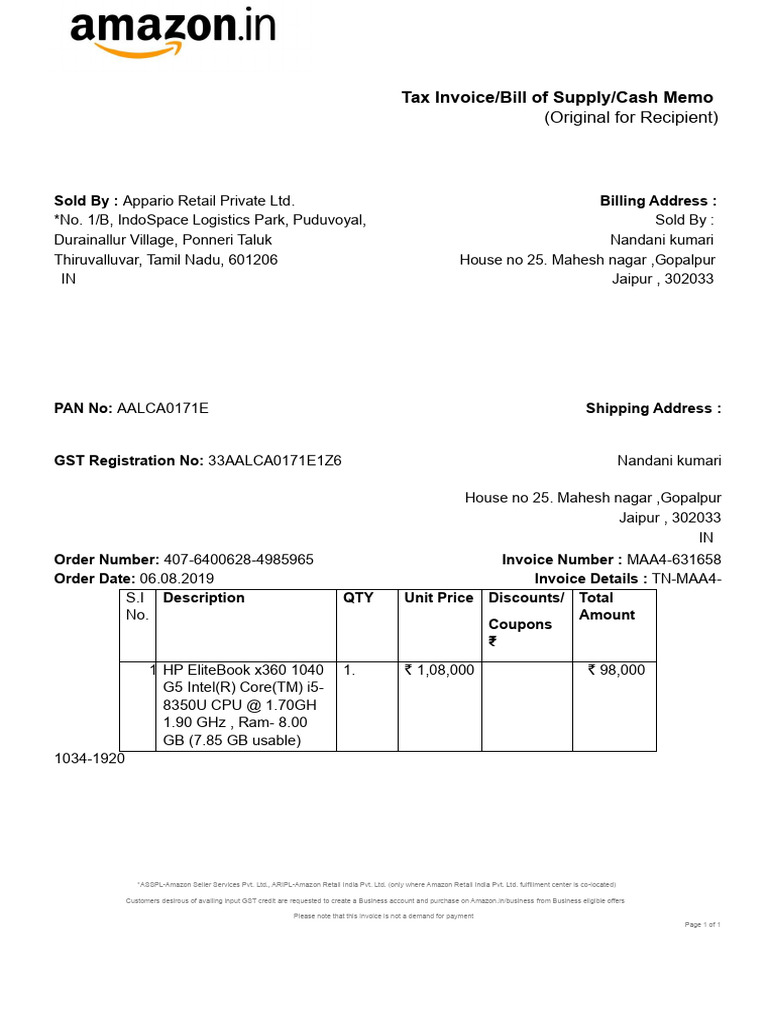 Laptop Invoice | PDF | Invoice | Computer Hardware