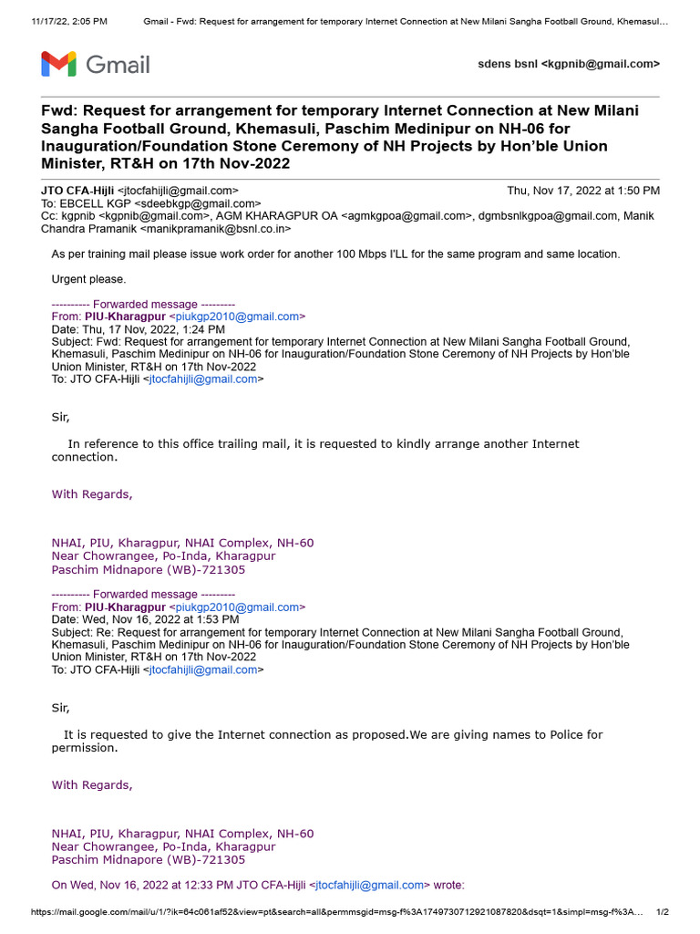 Nhai 2nd Ill 100 Mbps Request Letter | PDF | Road Infrastructure