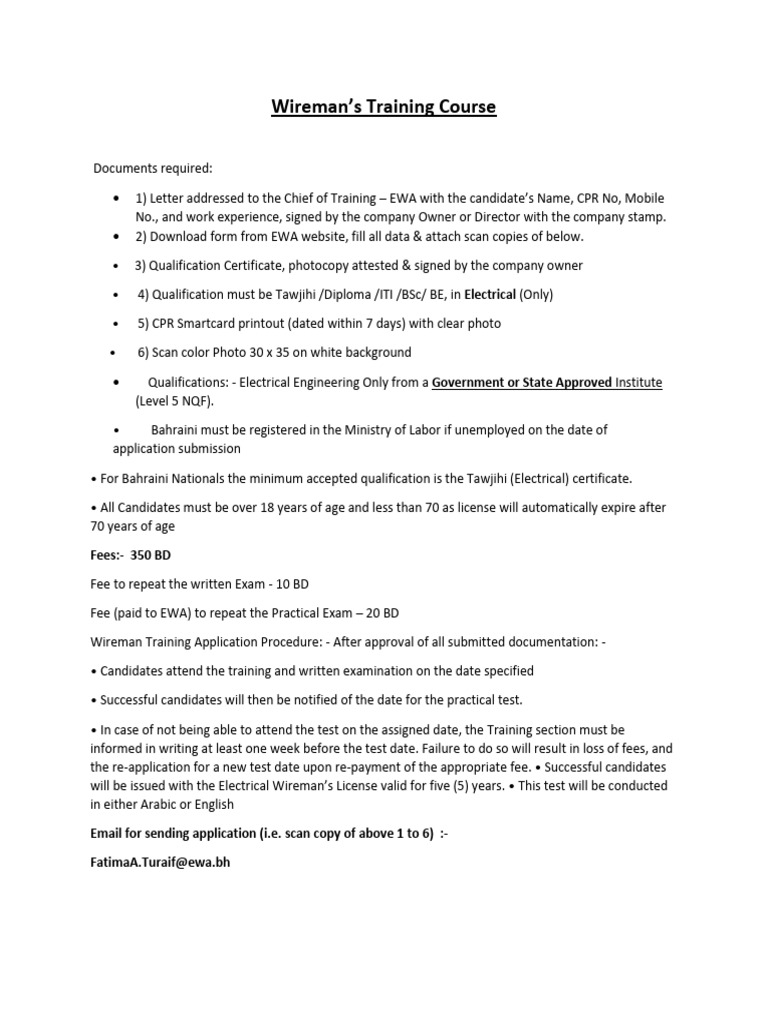 Wireman Training Course Requirements | PDF