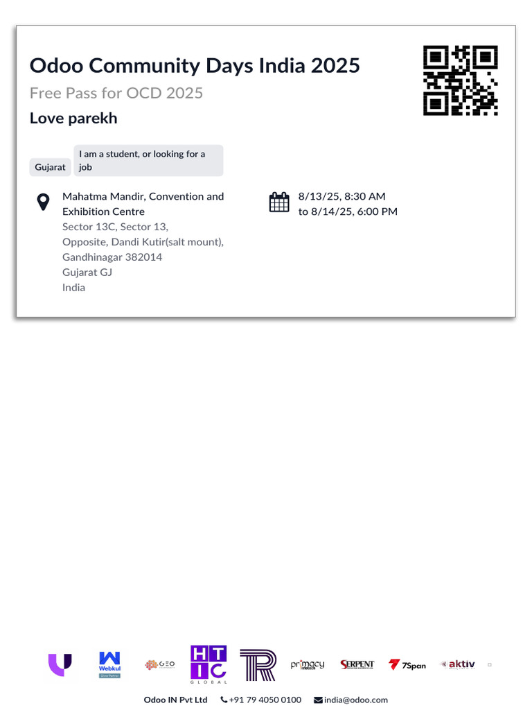 Tickets - Odoo Community Days India 2025 (13!08!2025 08-30-00) | PDF