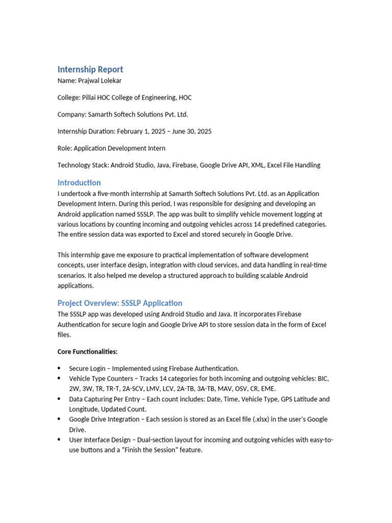 Android App Development Internship Report | PDF | Microsoft Excel ...
