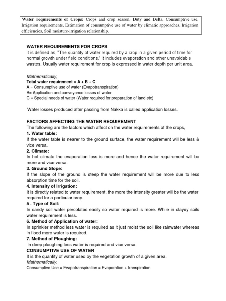 A Comprehensive Guide to Understanding Water Requirements, Consumptive ...