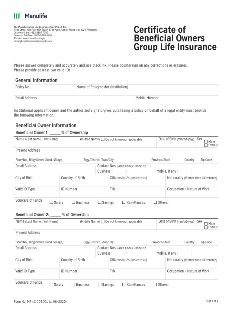 Certificate of Beneficial Owners | PDF | Insurance | Underwriting