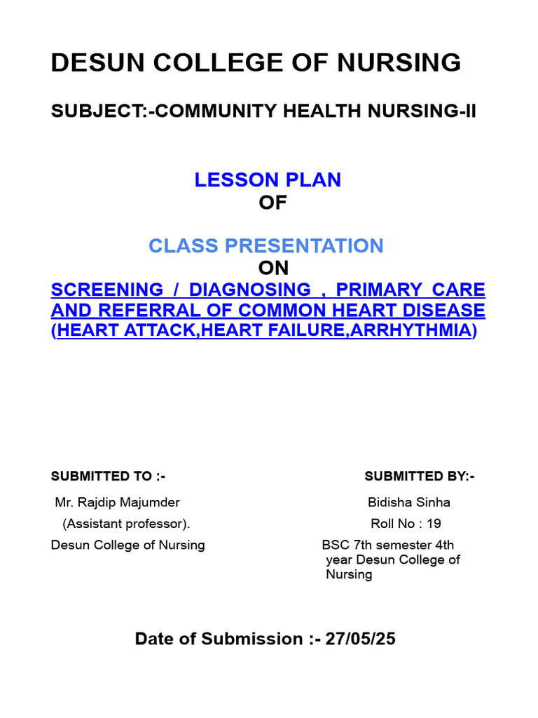 Lesson Plan Screening Diagnosing Primary Care and Referral of Common ...